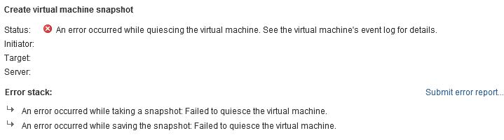 An error occurred while taking a snapshot: Failed to quiesce